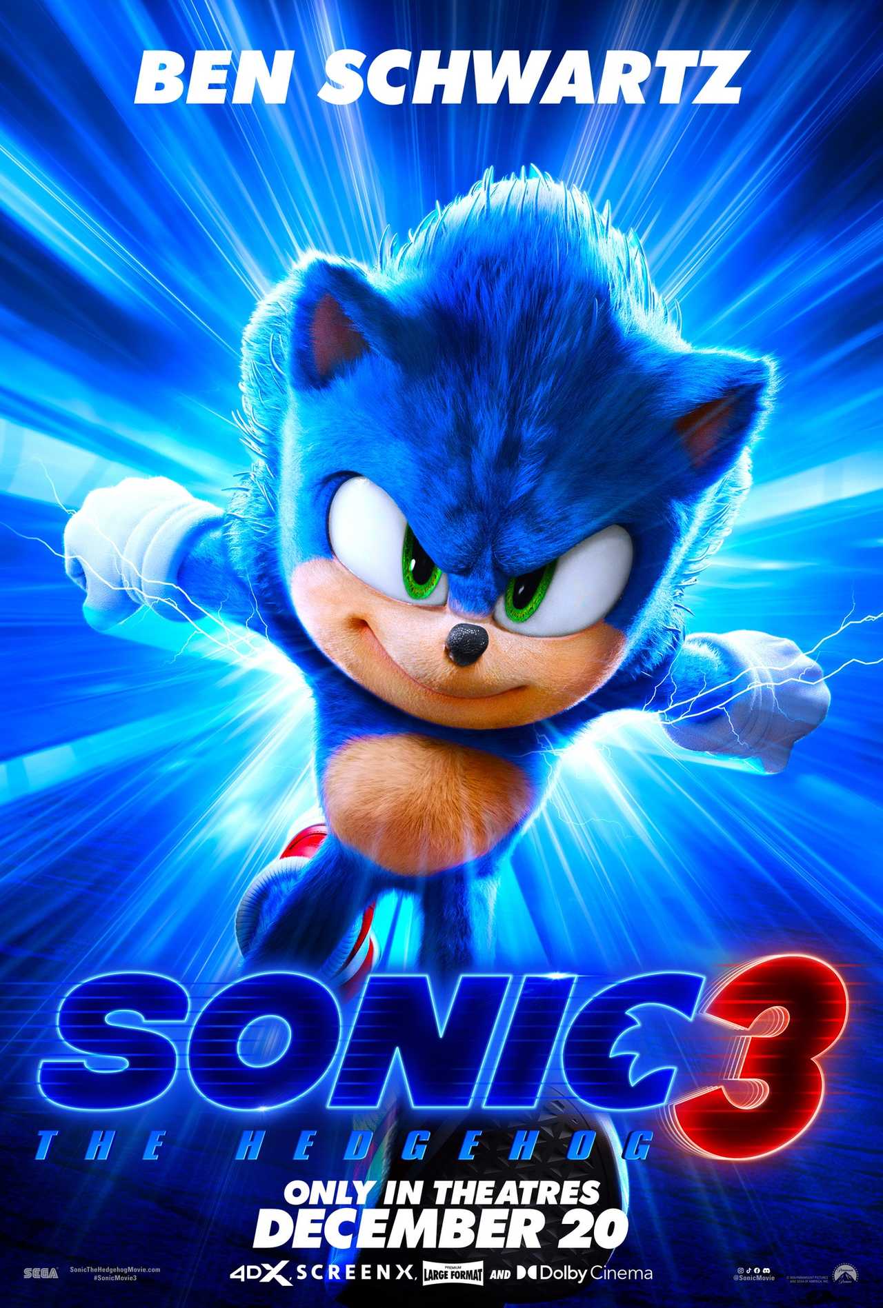 Sonic the Hedgehog 3 - Ben Schwartz - Sonic Character Poster | Moviefone